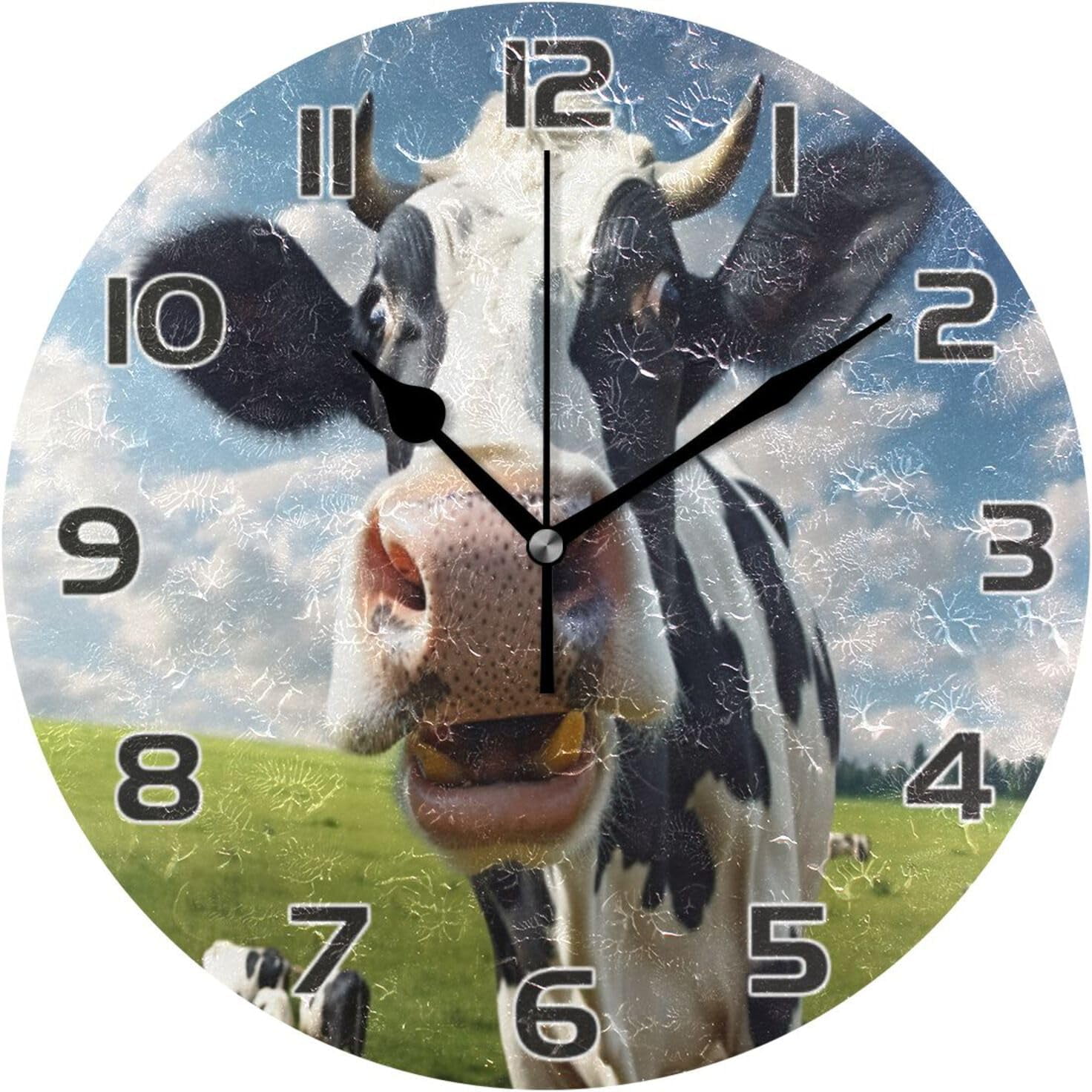 Coolnut Farm Cows Wall Clock Round Vintage Silent Non Ticking Battery ...