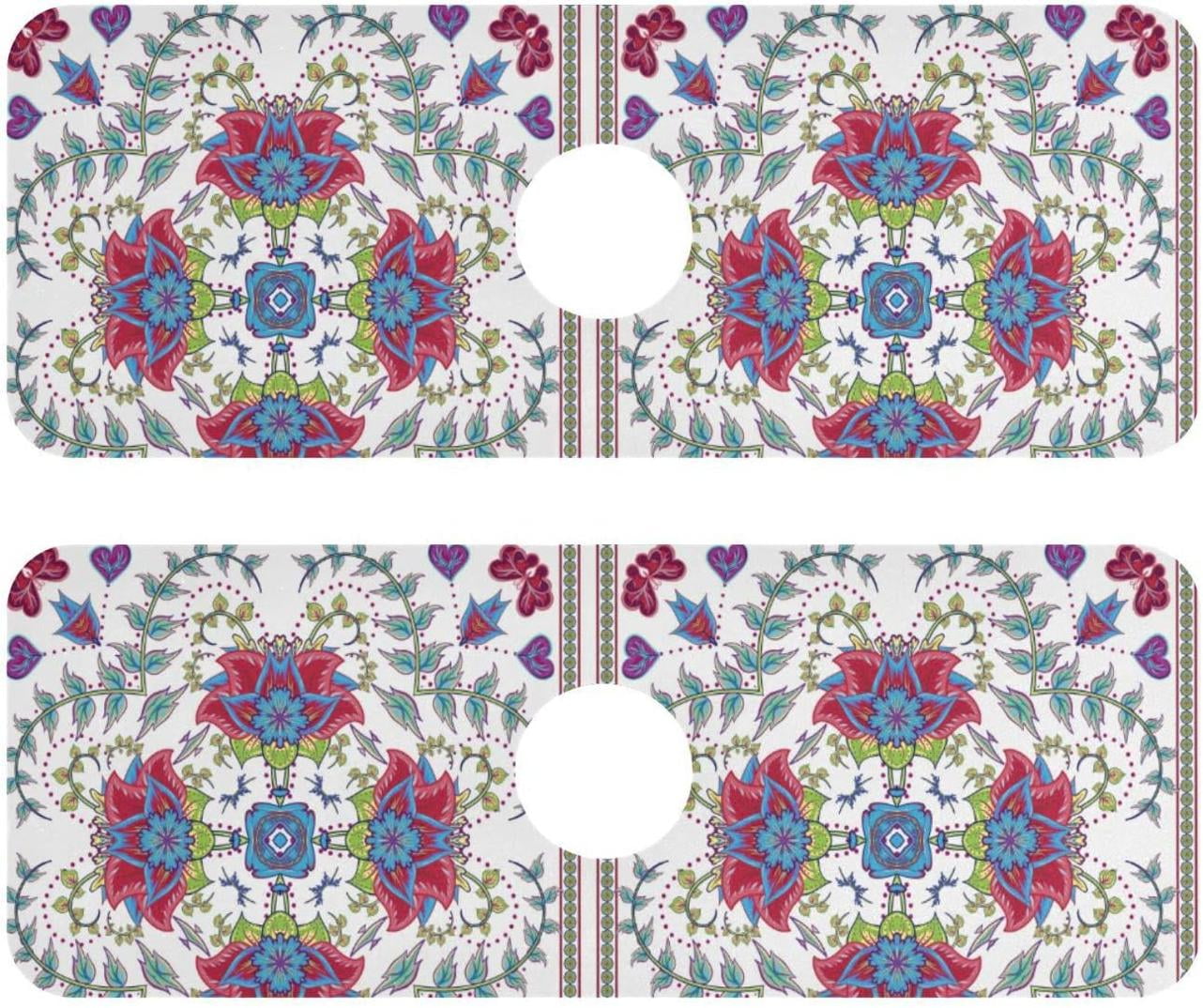 Coolnut Faucet Mat for Kitchen Sink Square Pattern Fantasy Flowers ...