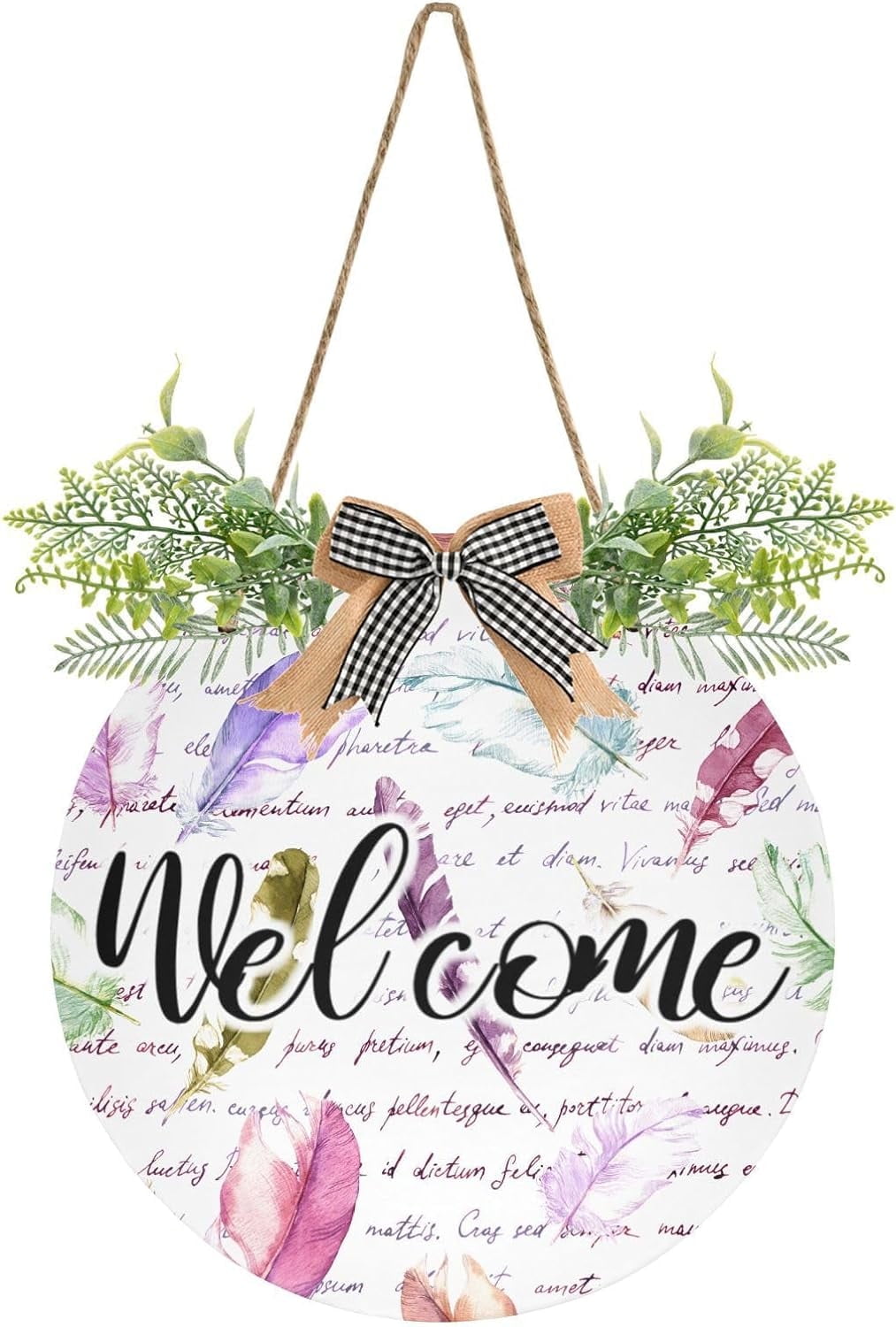 Coolnut Feathers and Hand Written Words Front Door Round, Hanging ...