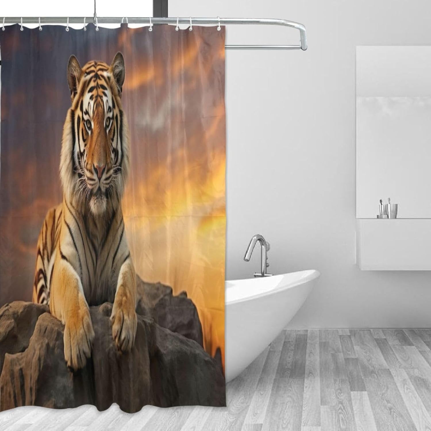 Coolnut Fierce Tiger Shower Curtain Waterproof Fabric with 12 Hooks ...