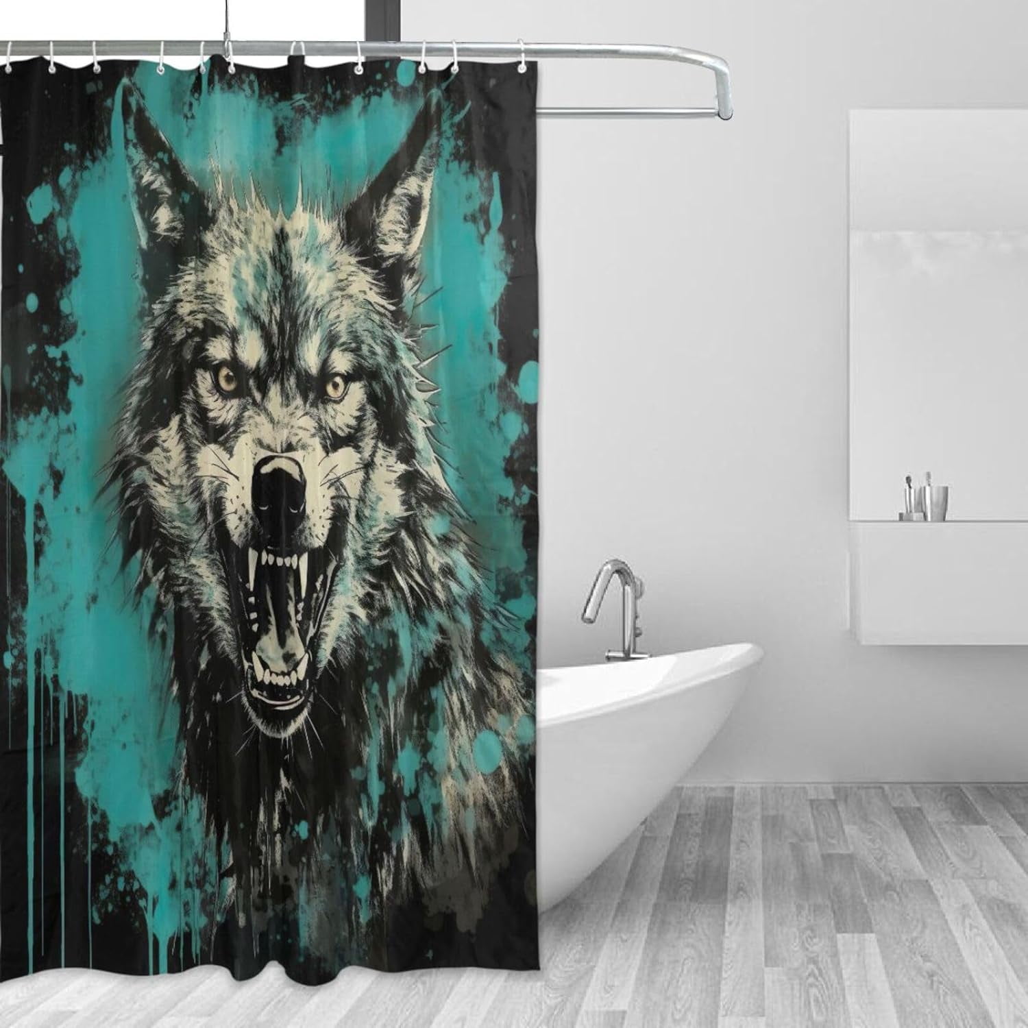 Coolnut Fierce Wolf Shower Curtain Waterproof Fabric with 12 Hooks ...