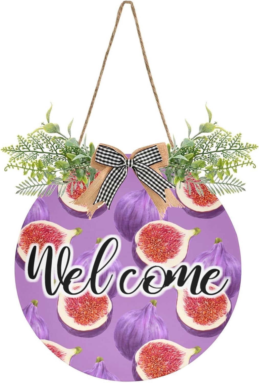 Coolnut Figs on Purple Front Door Round, Hanging Welcome Sign, Front ...