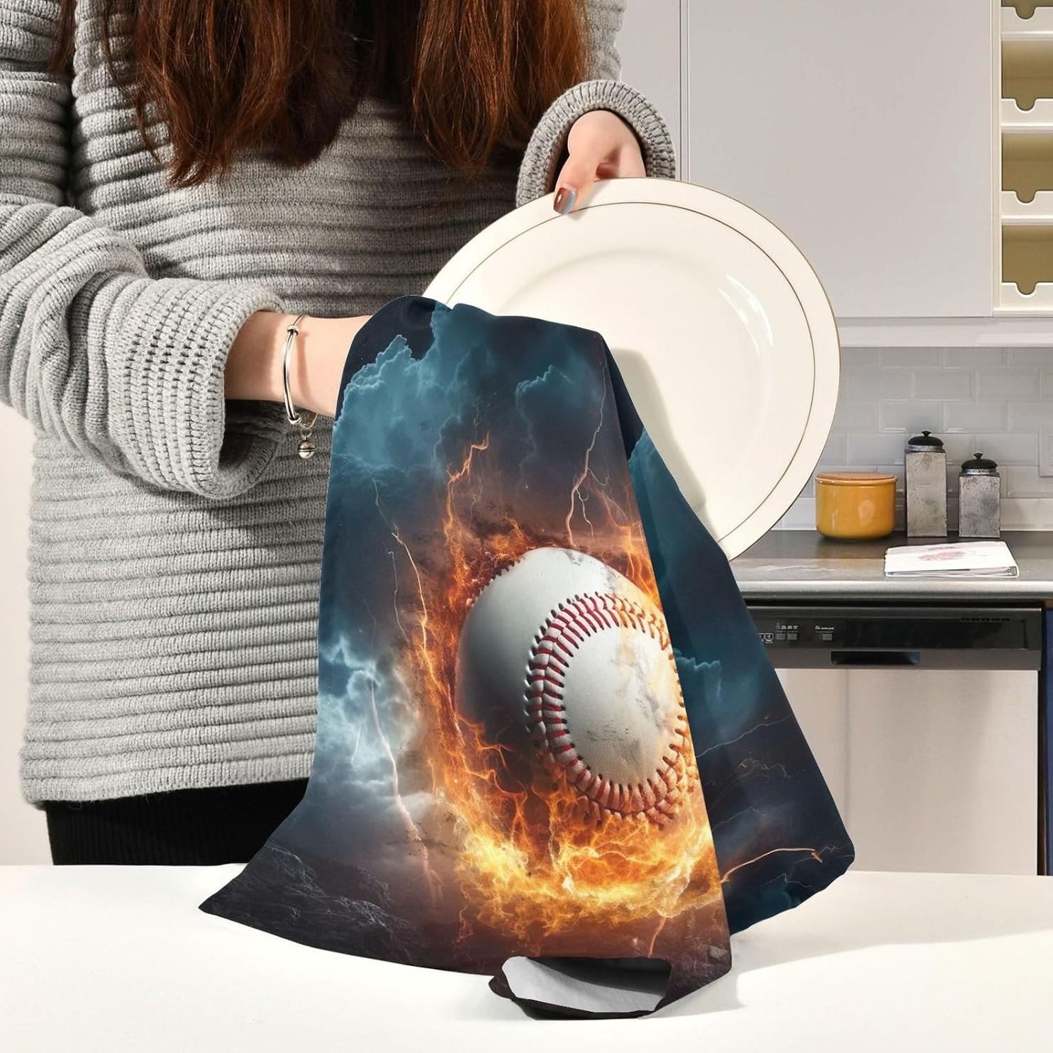 Coolnut Fire Baseball Kitchen Towels, 18 x 28 Inch Super Soft and ...