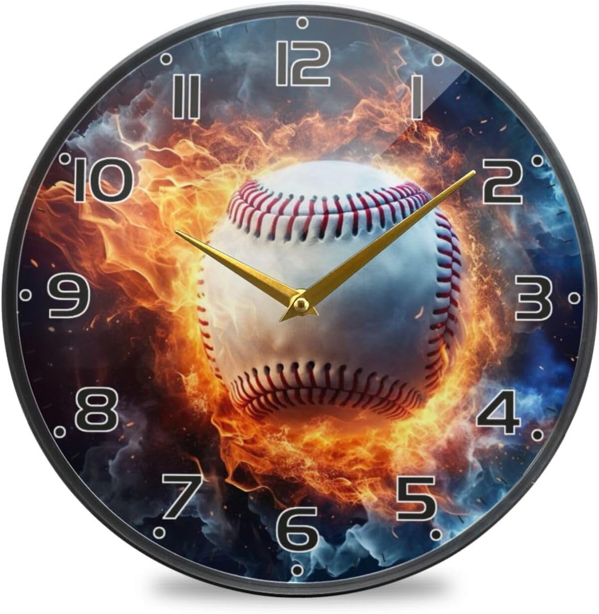 Coolnut Fire Baseball Lightning Wall Clock Round Silent Non Ticking ...