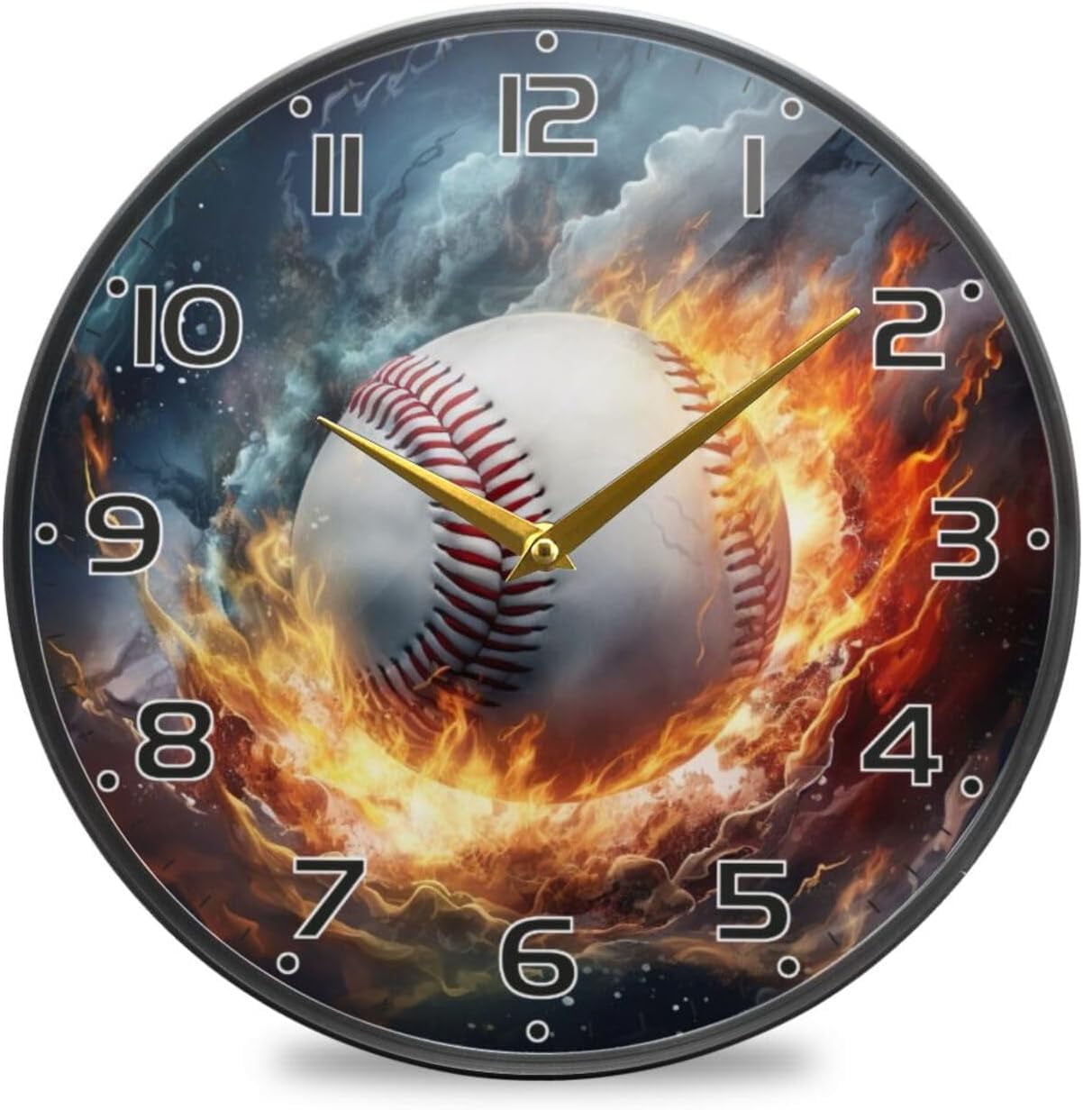 Coolnut Fire Baseball Lightning Wall Clock Round Silent Non Ticking ...