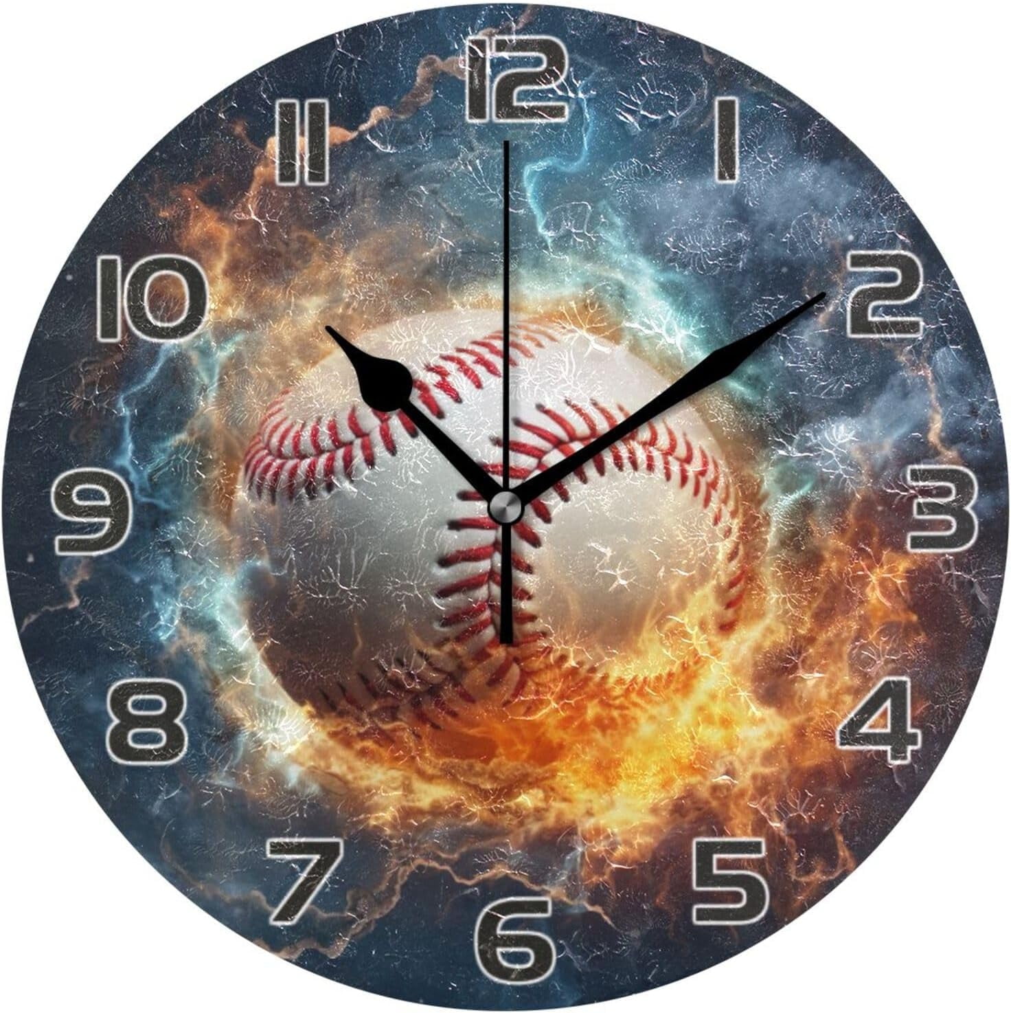 Coolnut Fire Baseball Lightning Wall Clock Round Vintage Silent Non ...