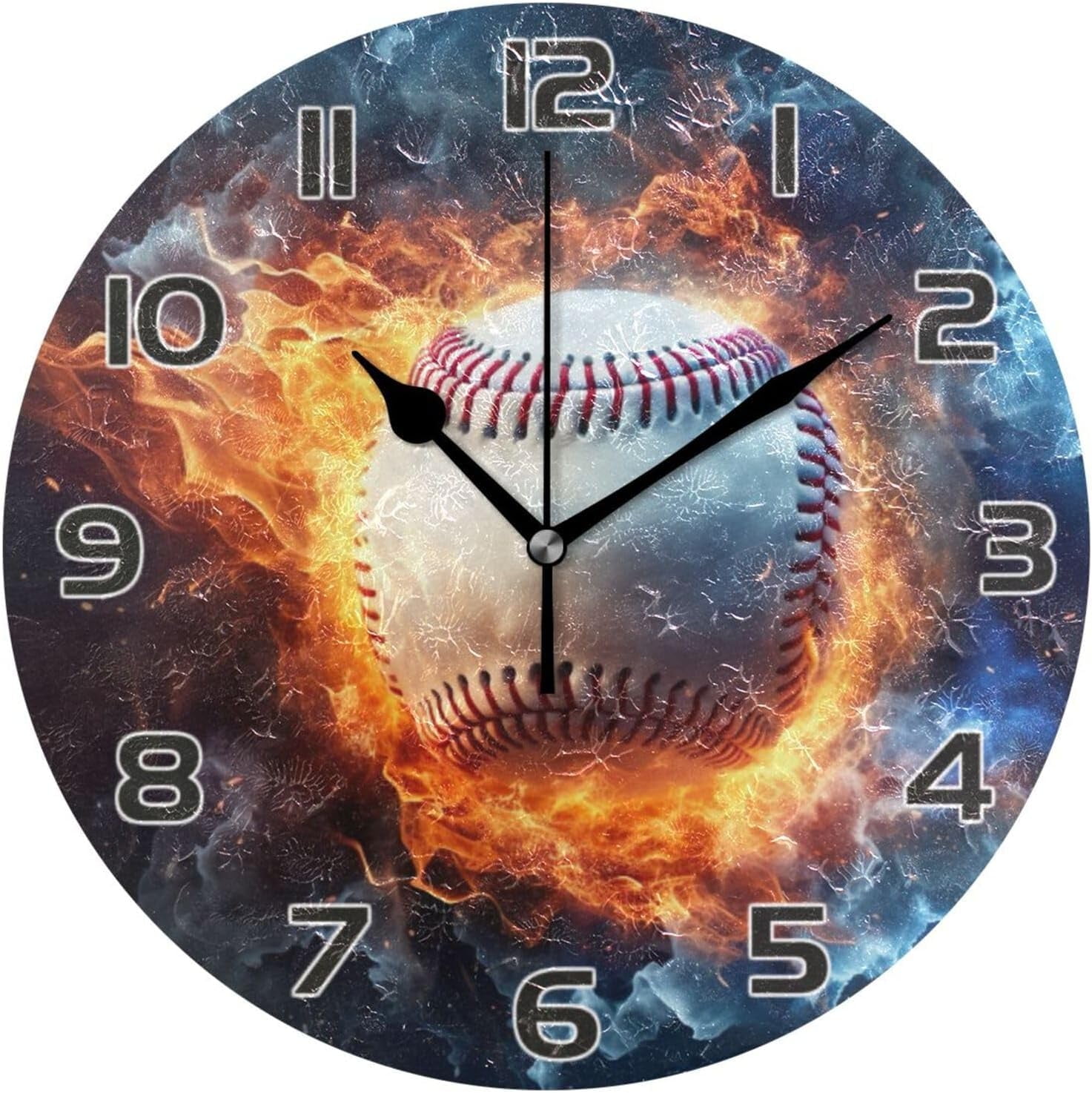 Coolnut Fire Baseball Lightning Wall Clock Round Vintage Silent Non ...