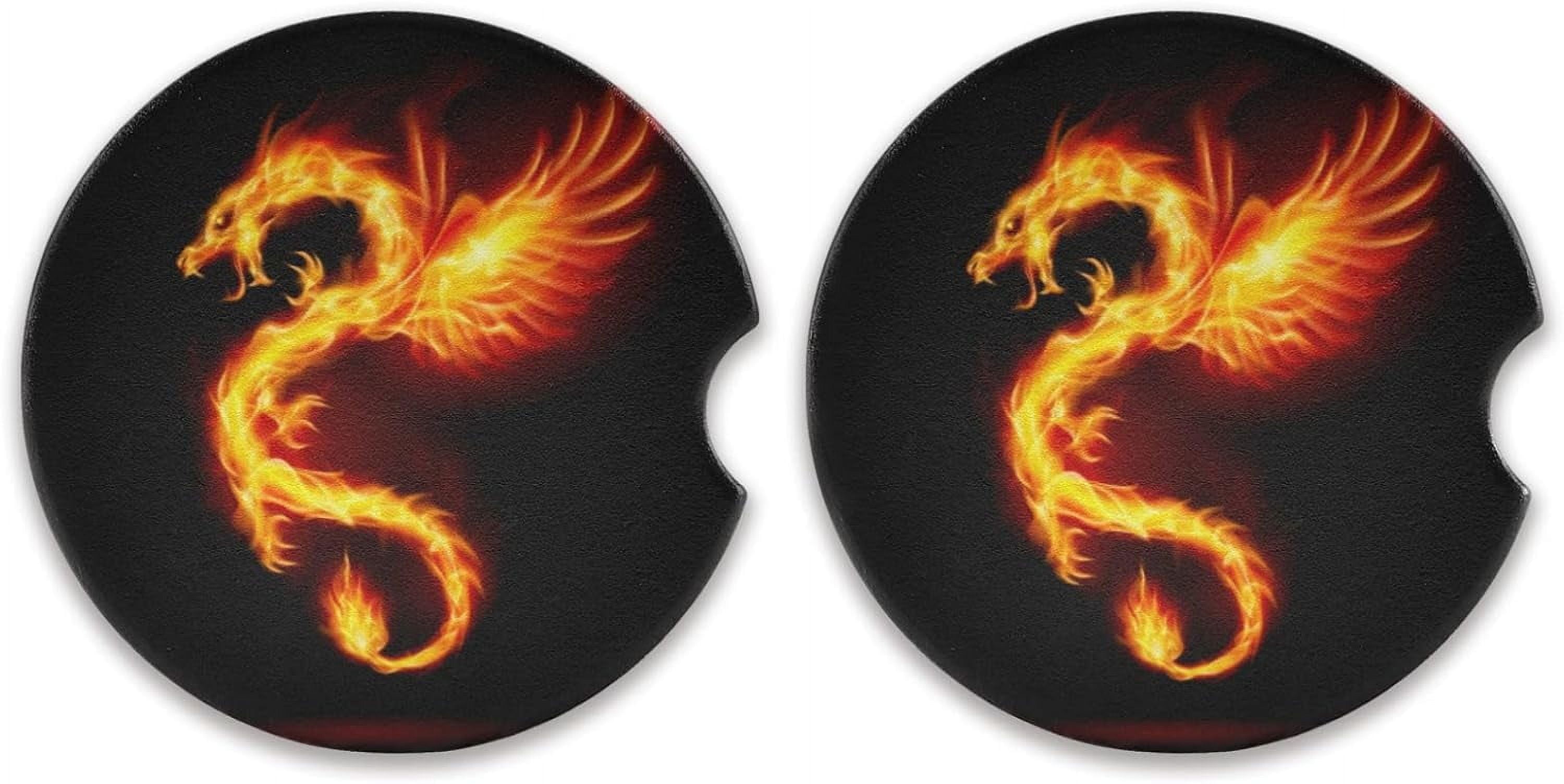 Coolnut Fire Dragon Car Coaster 2 Pieces, with Finger Slits, Easy to ...
