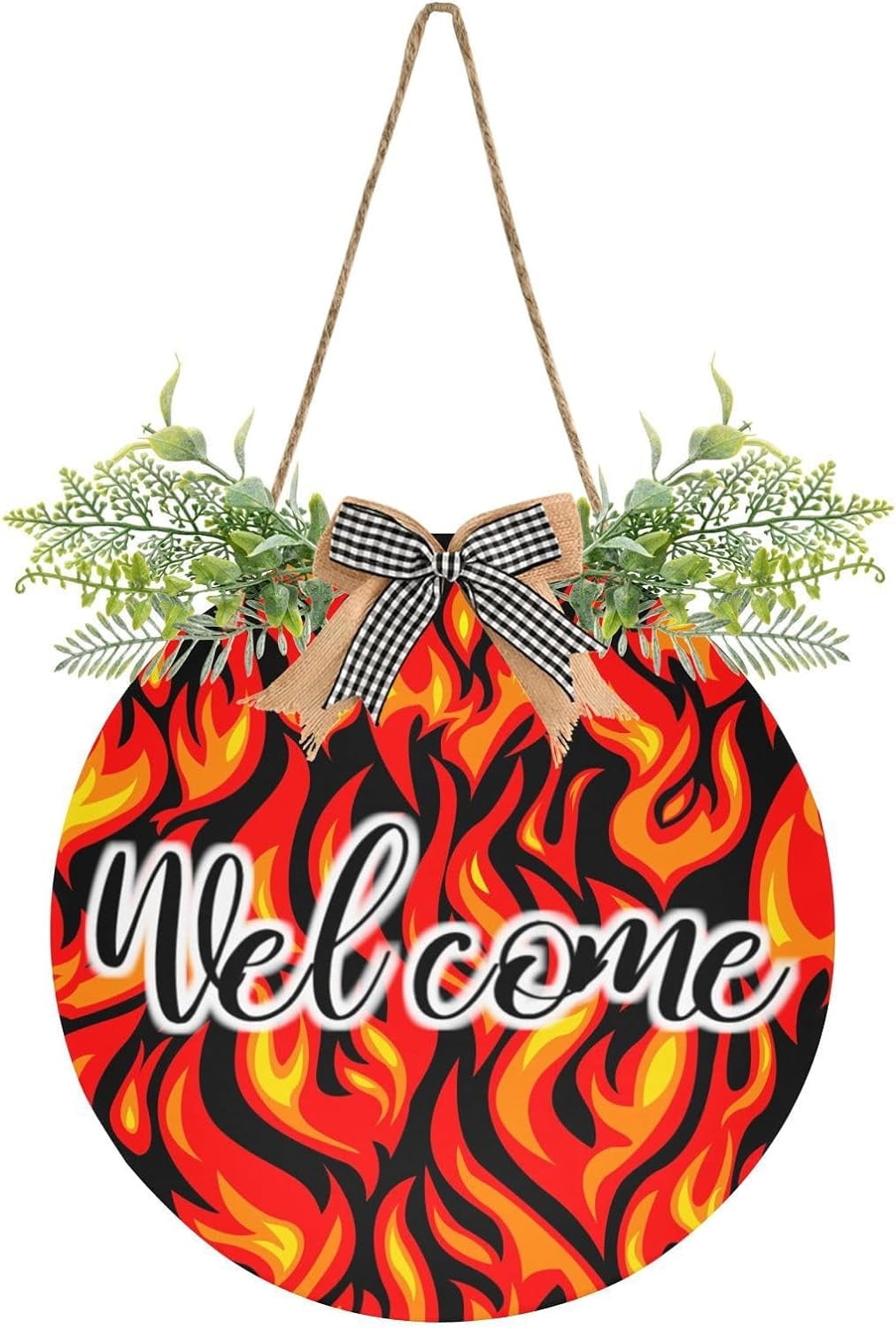 Coolnut Fire Front Door Round, Hanging Welcome Sign, Front Door for ...