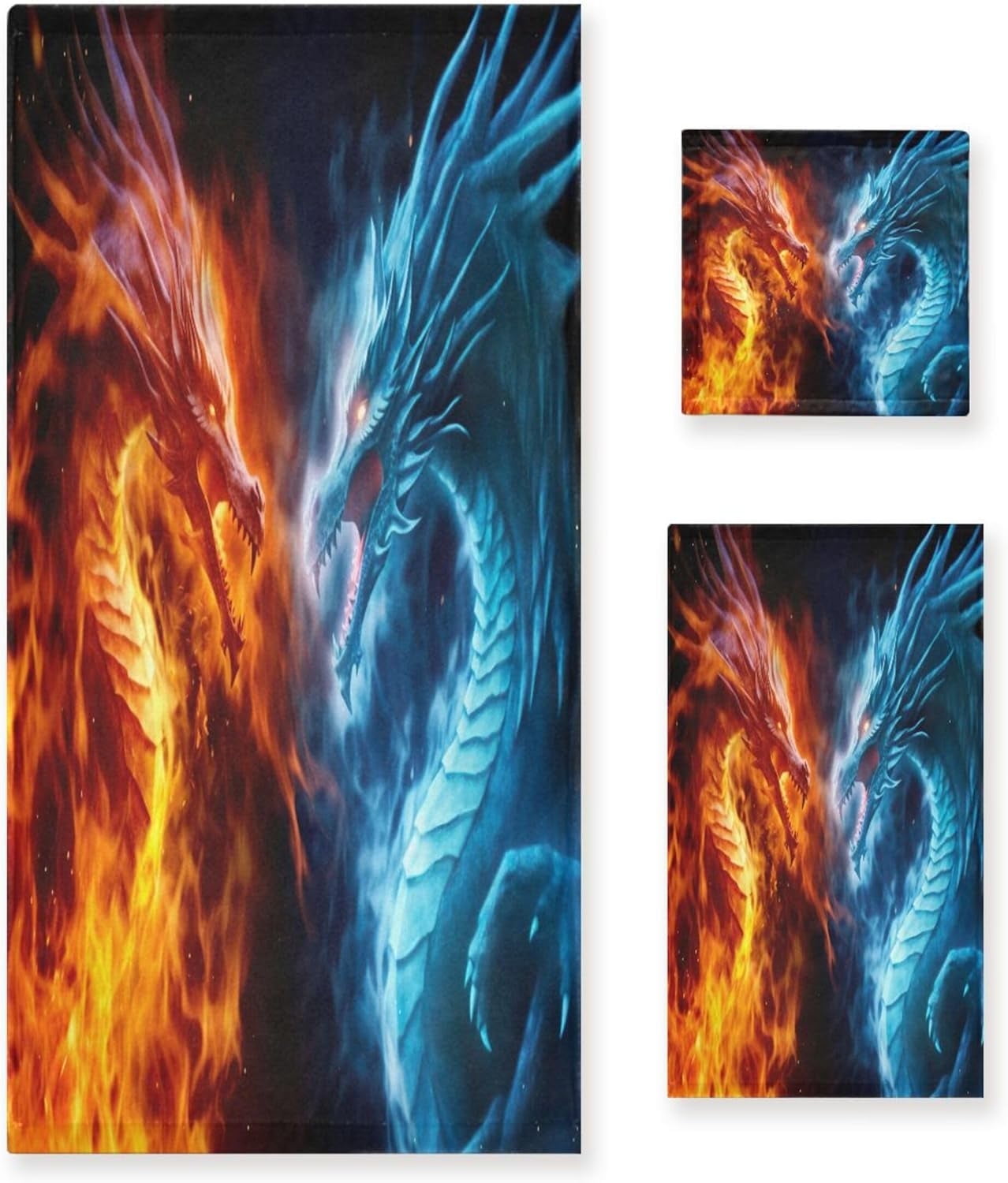 Coolnut Fire and Ice Dragon Bathroom Towel Set of 3 with Hand Towel ...