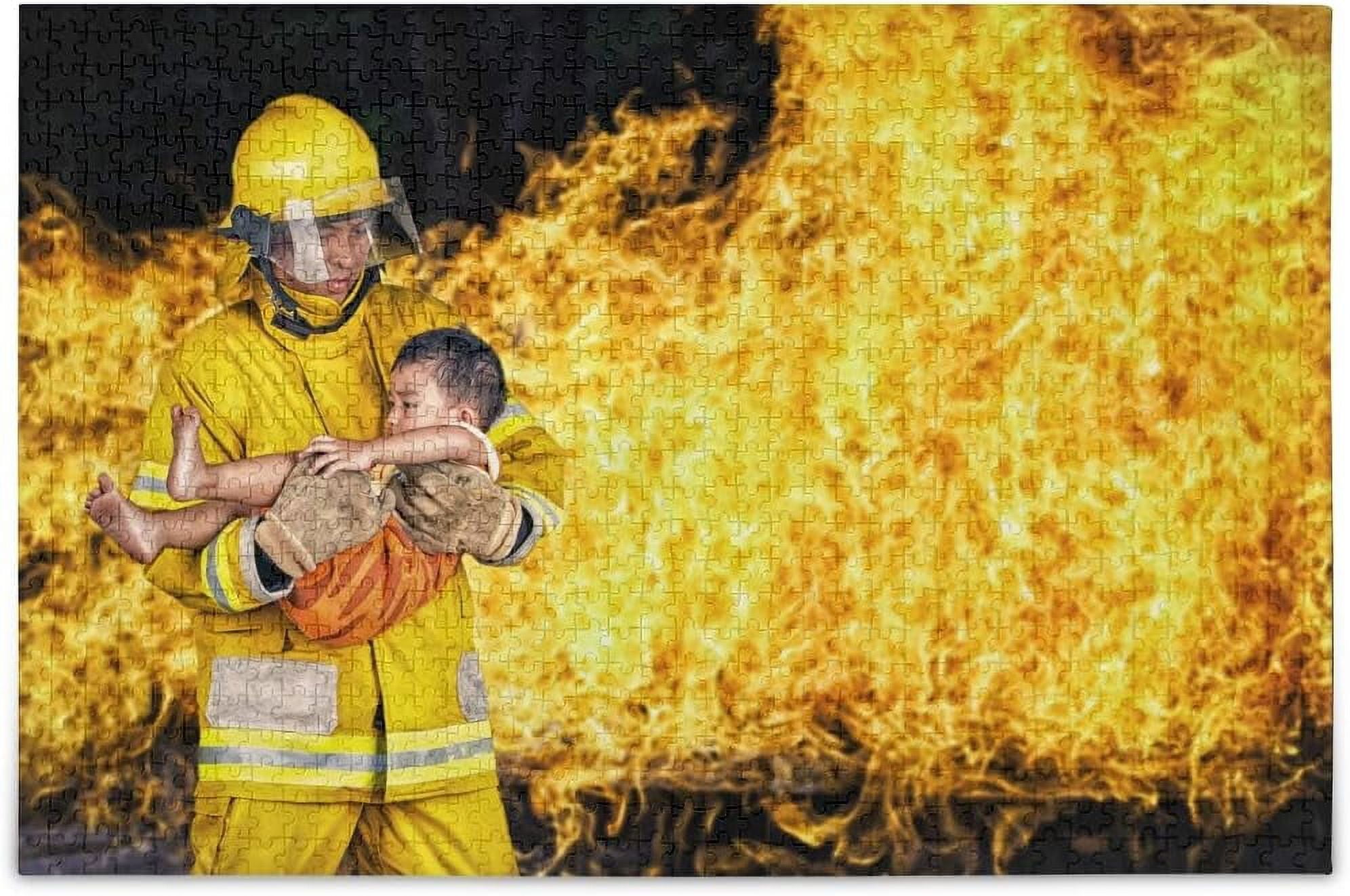 Coolnut Fireman Firefighter Rescue Child in Fire Flame Jigsaw Puzzles ...