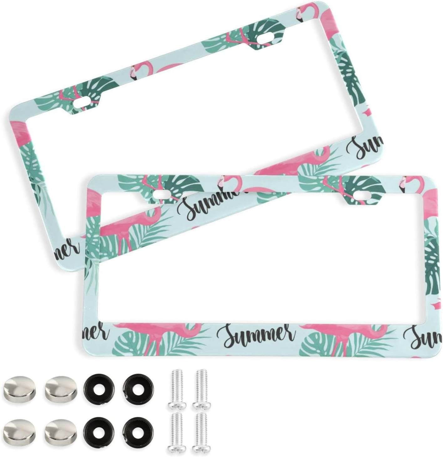 Coolnut Flamingo License Plate Frames 2 Pack, Waterproof Aluminum Alloy ...