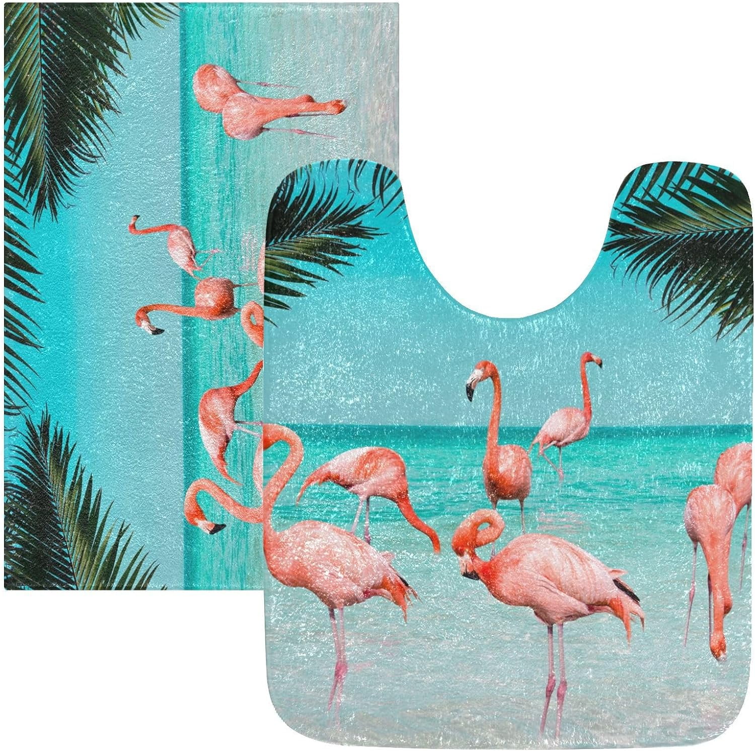 Coolnut Flamingo Summer Beach Palm Leaf Bath Mat for Bathroom Shower U ...