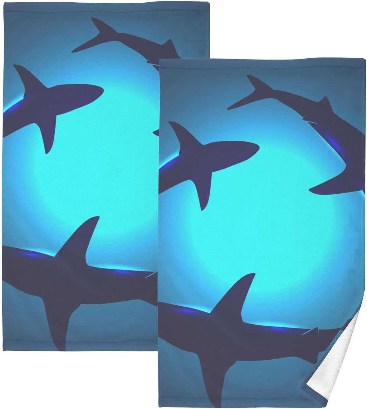 Coolnut Floating Sharks Hand Towels Set of 2 Soft Absorbent Towel Hand ...