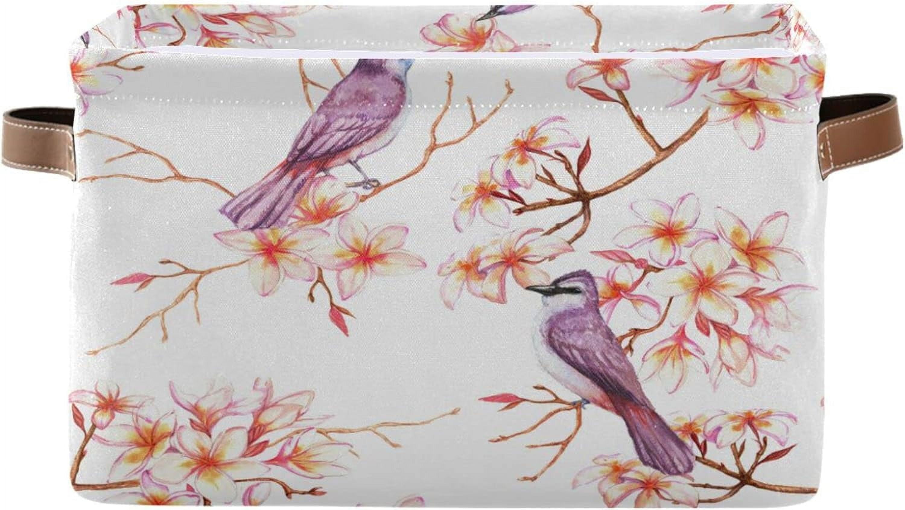 Coolnut Floral Bird Pattern Storage Basket with Handles Collapsible ...