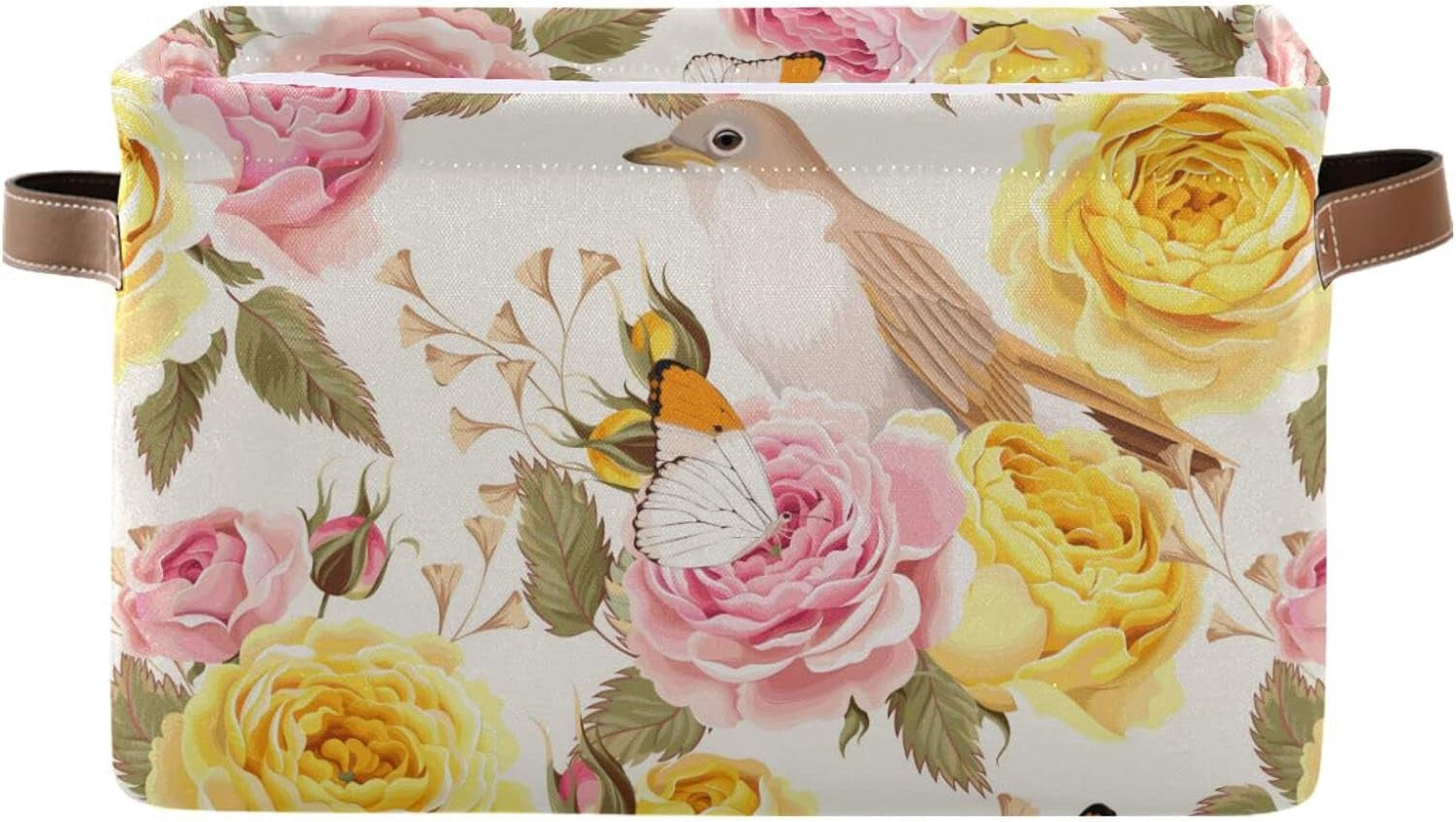 Coolnut Floral Bird Pattern Storage Basket with Handles Collapsible ...