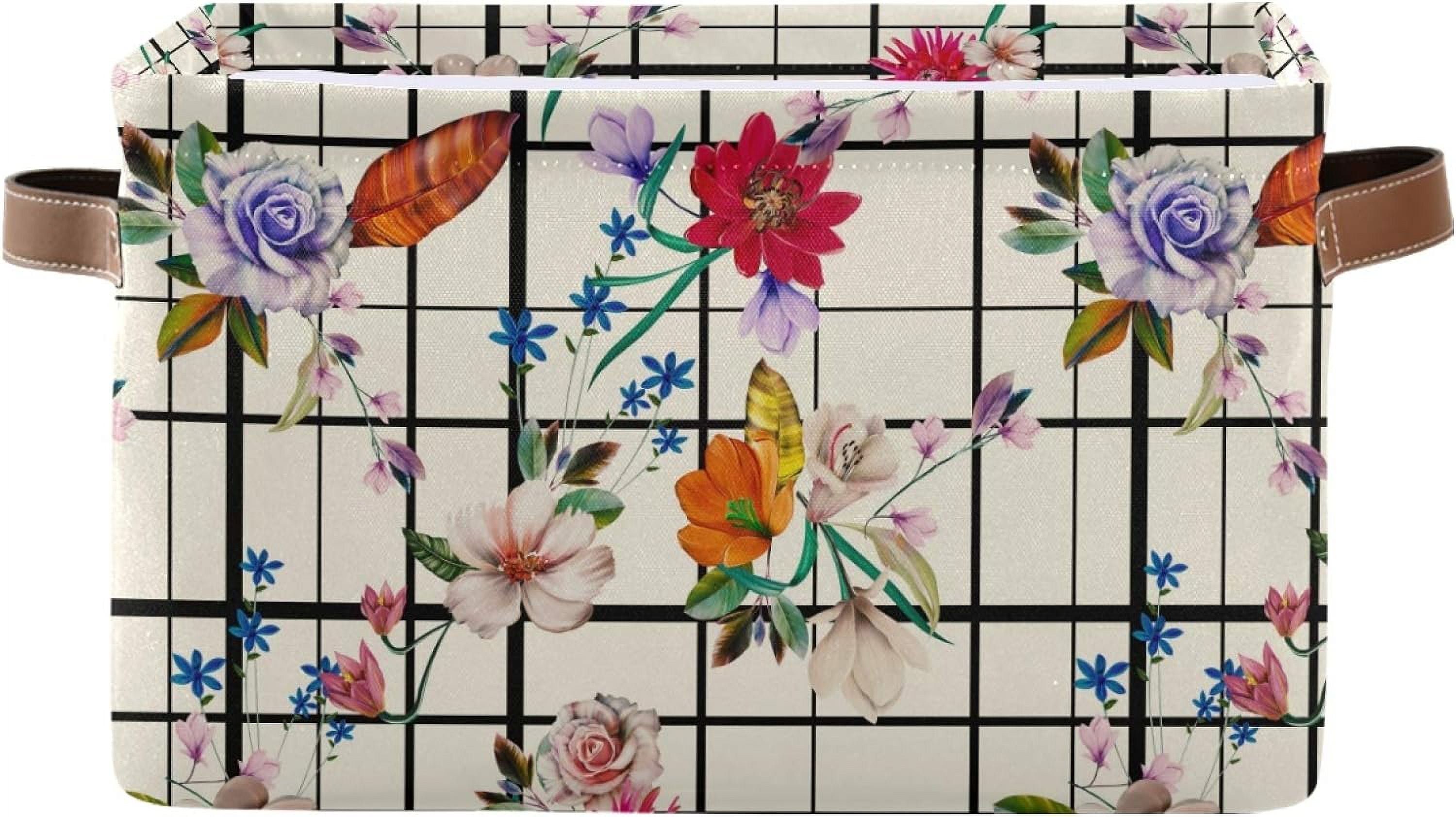 Coolnut Floral Buffalo Plaid Large Storage Basket, Foldable Storage ...