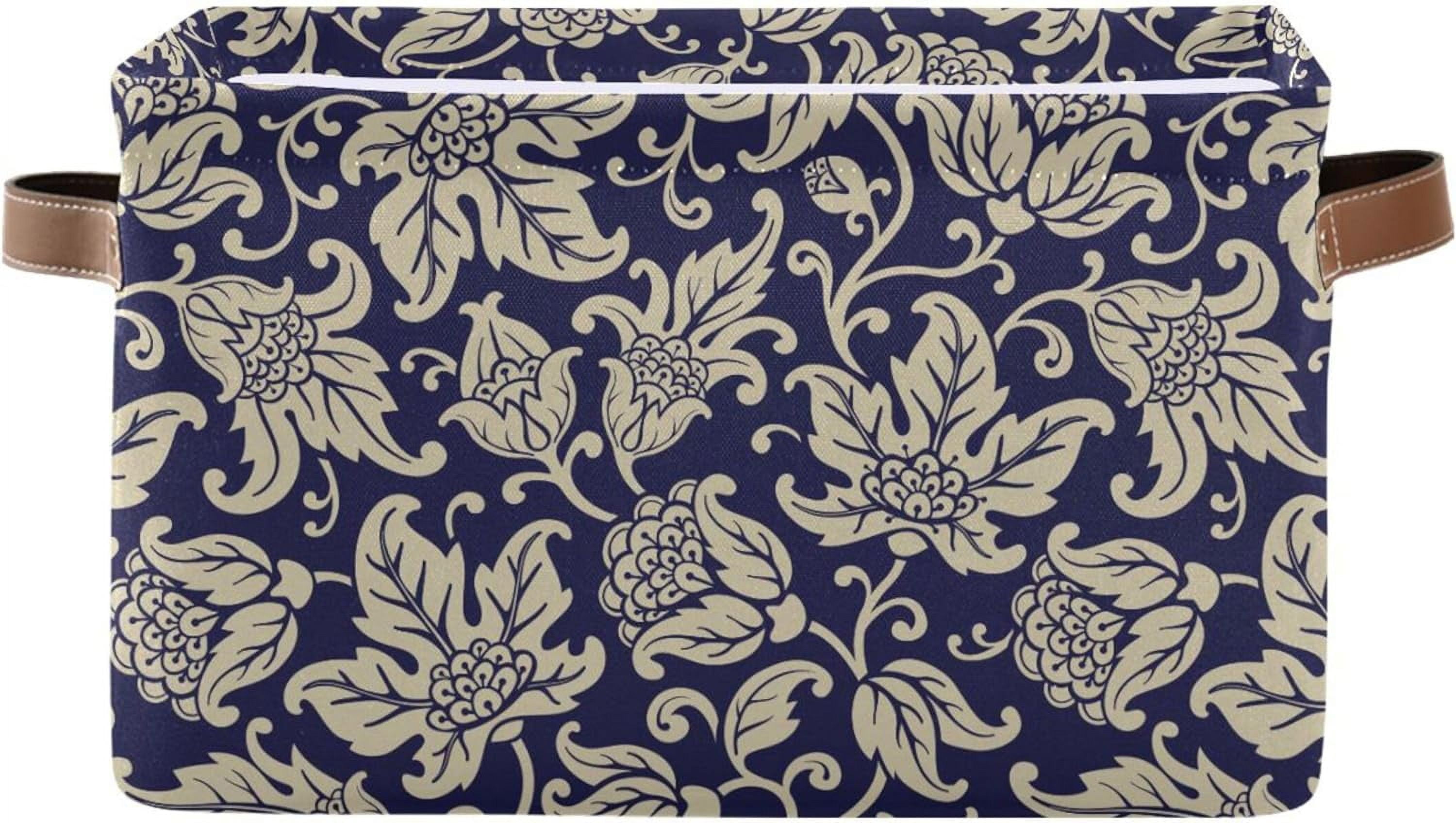 Coolnut Floral on Dark Blue Storage Cubes Organizer with Handles ...