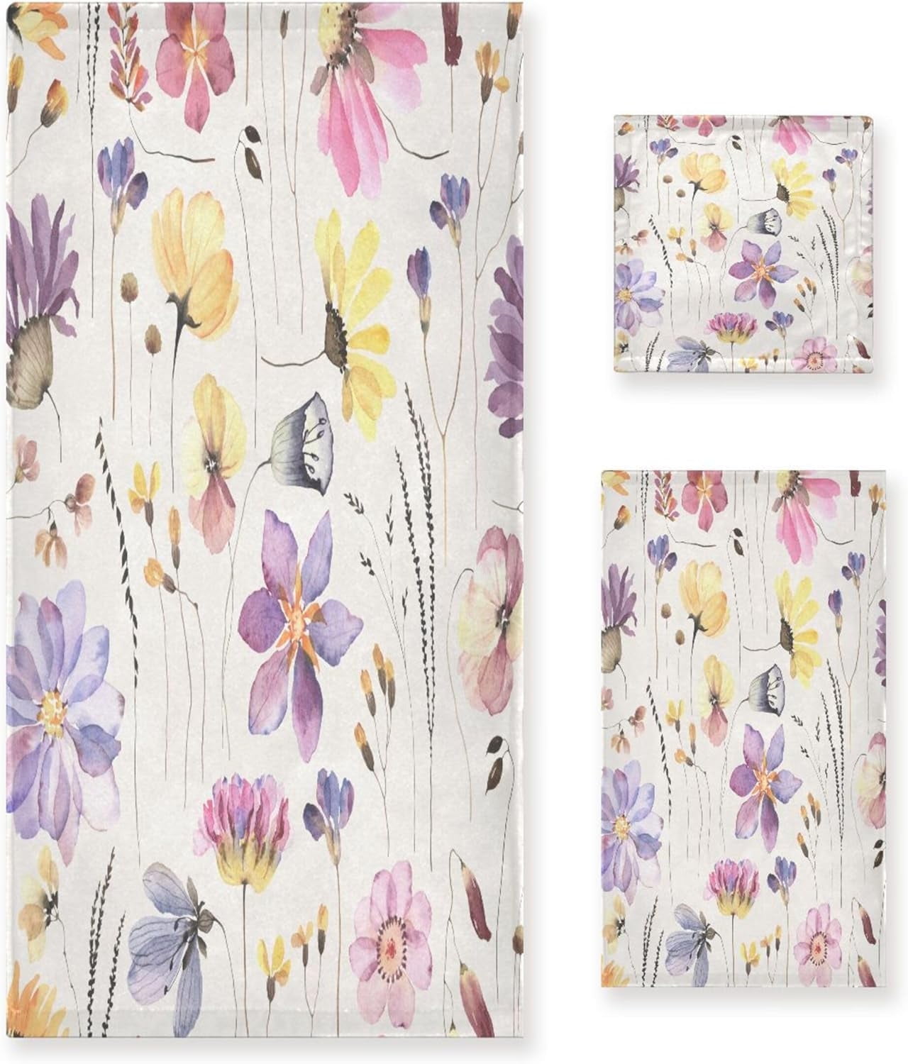 Coolnut Floral Herb Bathroom Towel Set of 3 with Hand Towel, Wash ...