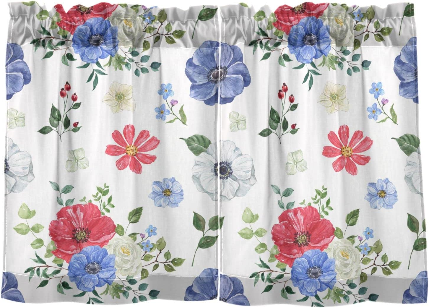 Coolnut Floral Kitchen Curtains 2 Panels, UV Protected Tier Curtains ...