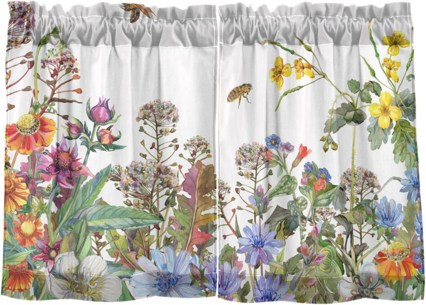 Coolnut Floral Kitchen Curtains 2 Panels, UV Protected Tier Curtains ...