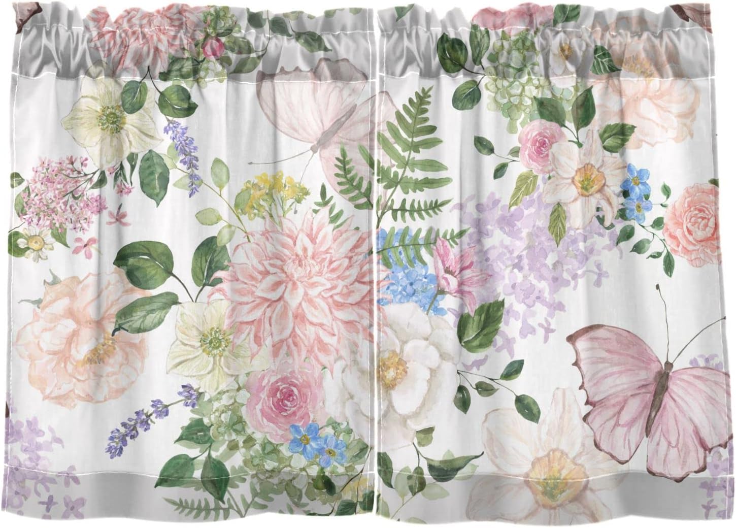 Coolnut Floral Kitchen Curtains 2 Panels, UV Protected Tier Curtains ...