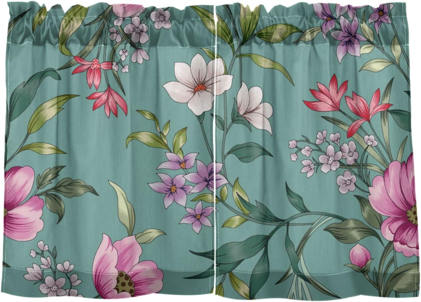 Coolnut Floral Kitchen Curtains 2 Panels, UV Protected Tier Curtains ...