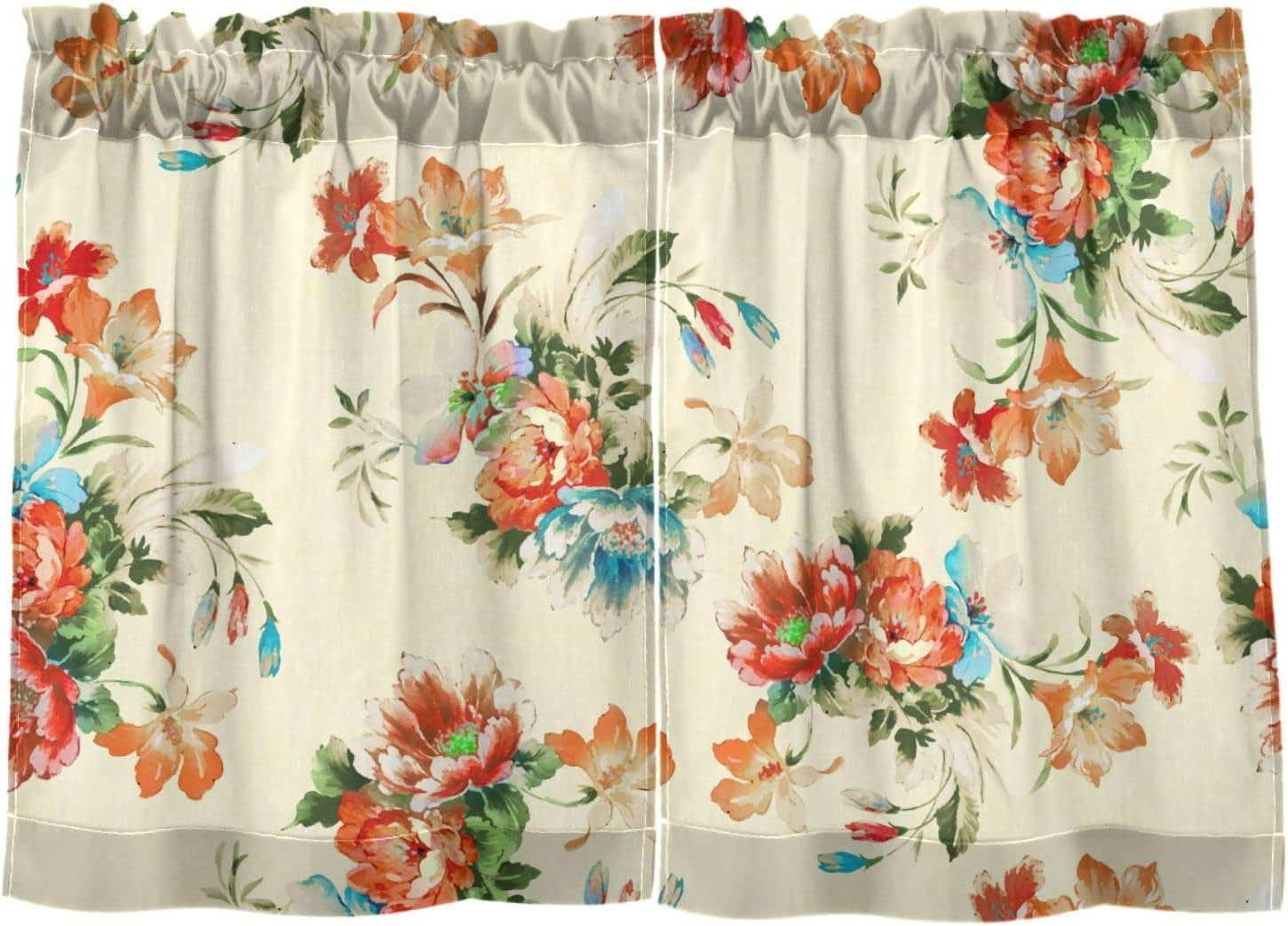 Coolnut Floral Kitchen Curtains 2 Panels, UV Protected Tier Curtains ...