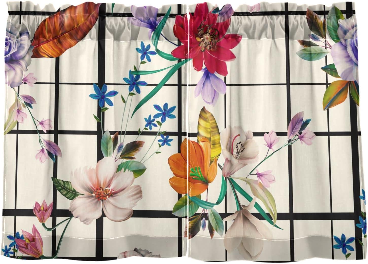 Coolnut Floral Kitchen Curtains 2 Panels, UV Protected Tier Curtains ...