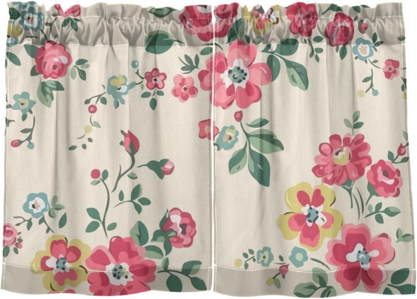 Coolnut Floral Kitchen Curtains 2 Panels, UV Protected Tier Curtains ...