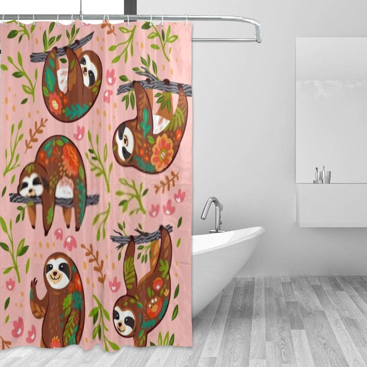 Coolnut Floral Sloth Set Bath Shower Curtain Liners 72"x72", 100% ...