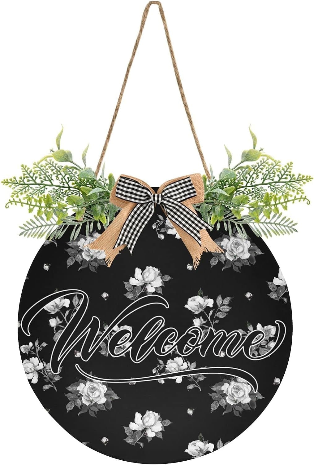 Coolnut Flower Black Welcome Sign for Front Door, Rustic Wooden Wall ...