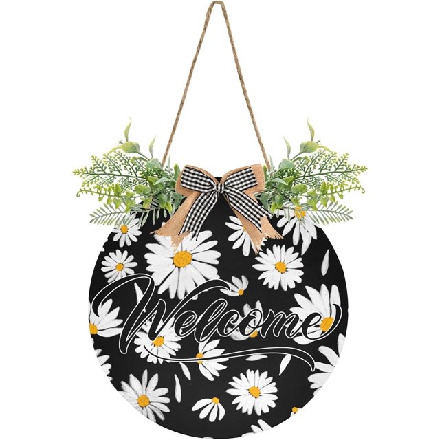 Coolnut Flower Black Welcome Sign for Front Door, Rustic Wooden Wall ...