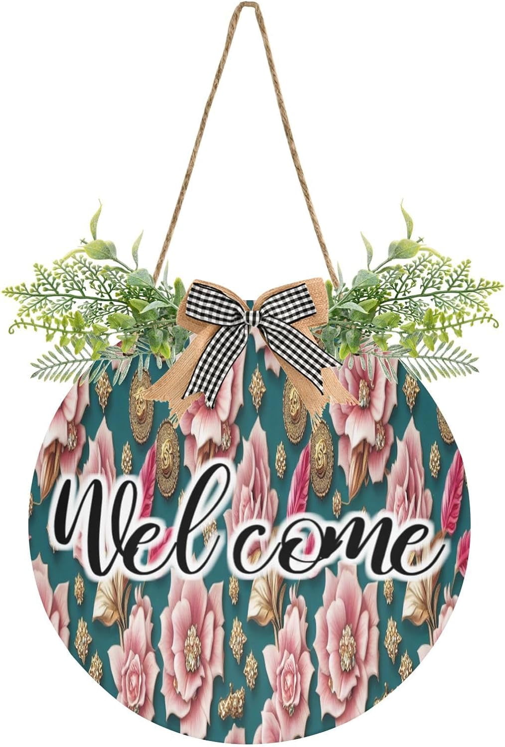 Coolnut Flower Front Door Round, Hanging Welcome Sign, Front Door for ...