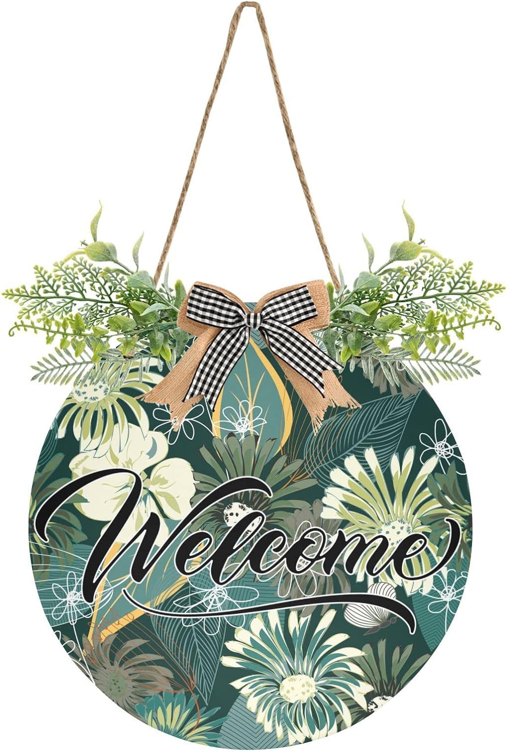 Coolnut Flower Green Welcome Sign for Front Door, Rustic Wooden Wall ...