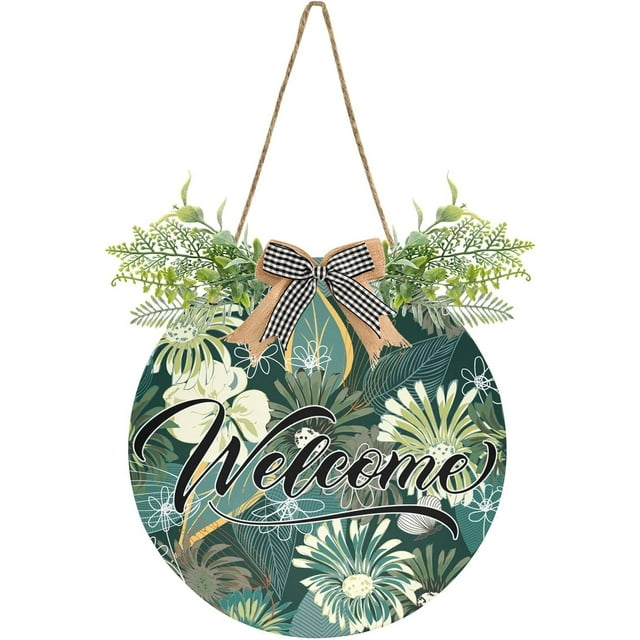 Coolnut Flower Green Welcome Sign for Front Door, Rustic Wooden Wall ...