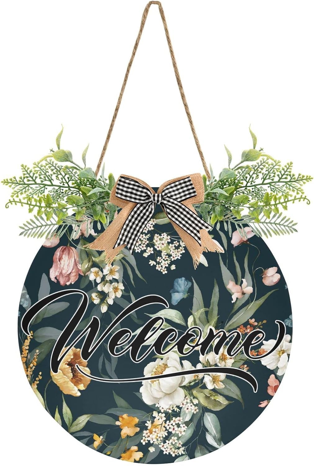 Coolnut Flower Welcome Sign for Front Door, Rustic Wooden Wall Sign ...