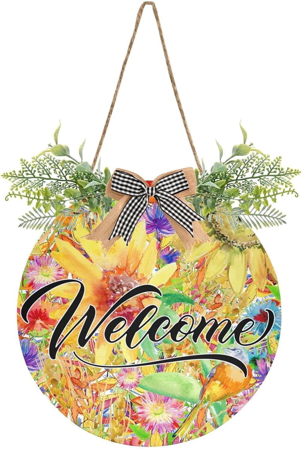 Coolnut Flower Welcome Sign for Front Door, Rustic Wooden Wall Sign ...