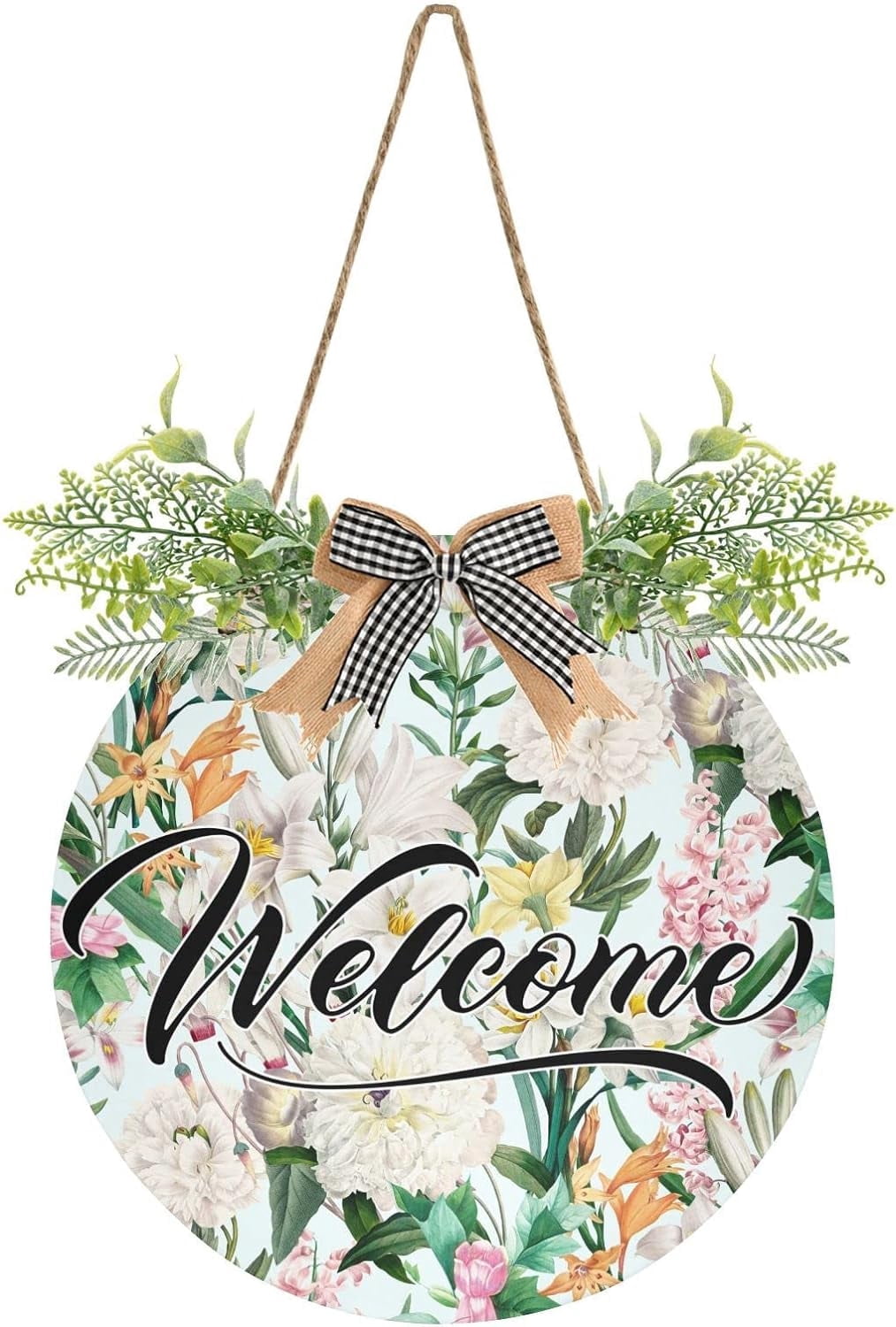 Coolnut Flower Welcome Sign for Front Door, Rustic Wooden Wall Sign ...