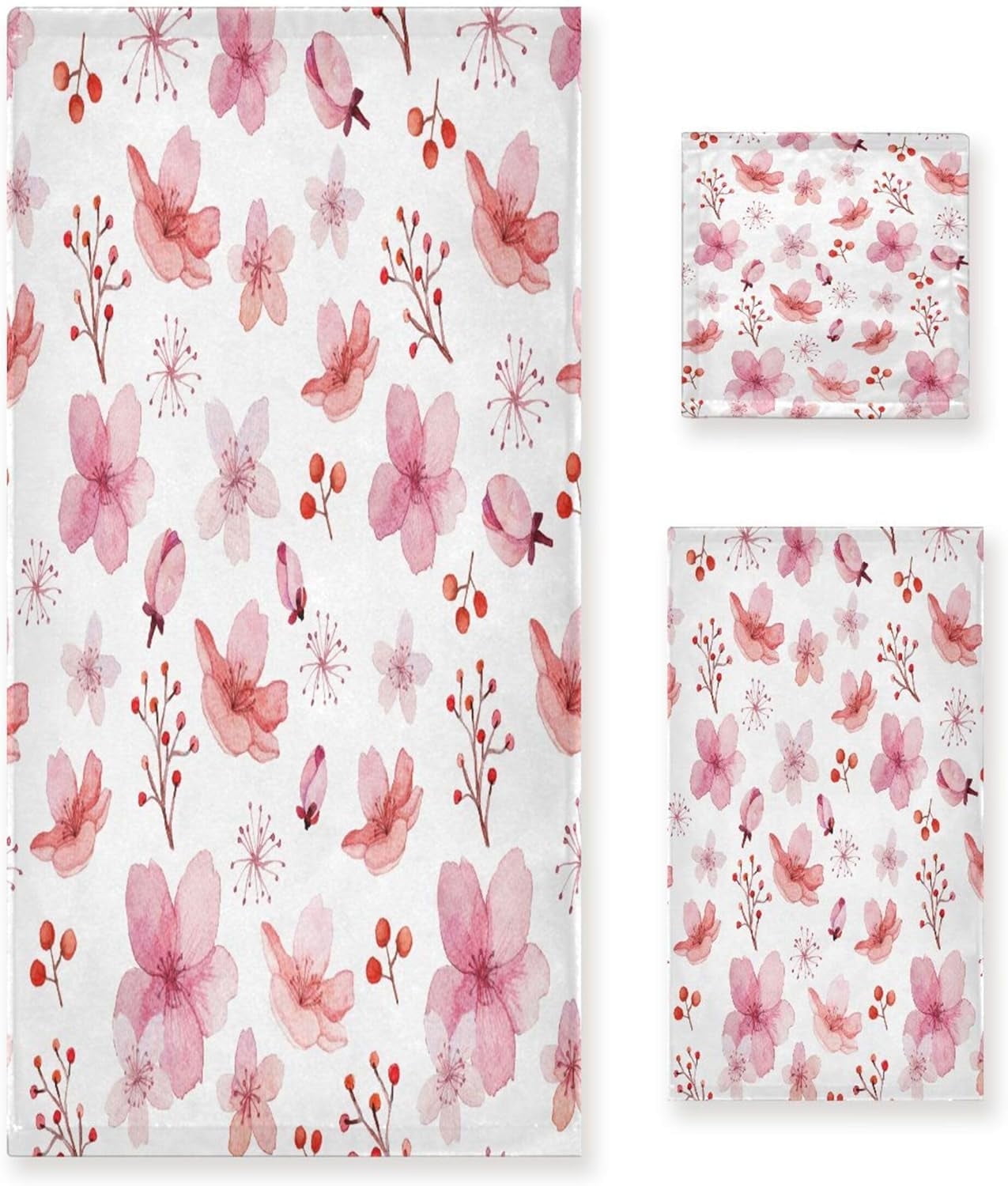 Coolnut Flowers Bathroom Towel Set of 3 with Hand Towel, Wash Cloths ...