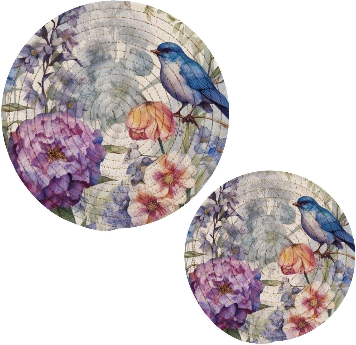 Coolnut Flowers & Bird Trivets Pot Holders Set of 2 Potholders for ...