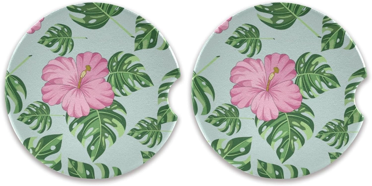 Coolnut Flowers Car Coasters 2 Pack for Cup Holders, Ceramic Cork Base ...
