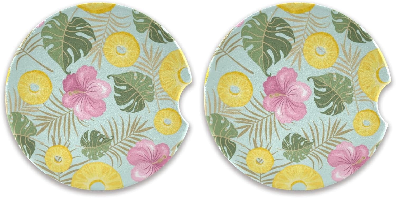 Coolnut Flowers Car Coasters 2 Pack for Cup Holders, Ceramic Cork Base ...