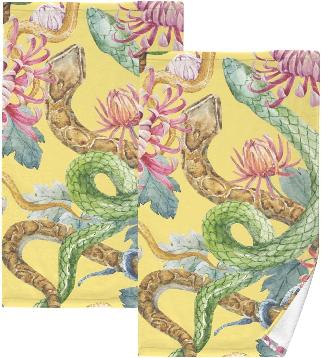 Coolnut Flowers Snakes Patterned Hand Towels 2 PCS, Cotton Bath Towel ...