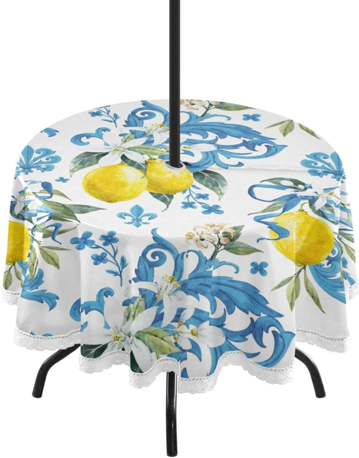 Coolnut Flowers and Lemons Round Tablecloth 60" Outdoor Table Covers ...