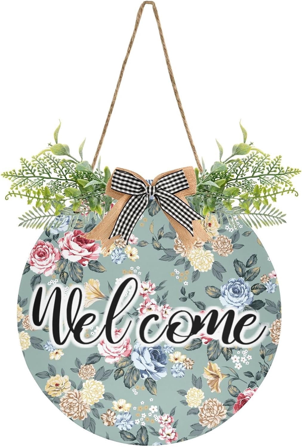 Coolnut Flowers with Green Leaves Front Door Round, Hanging Welcome ...