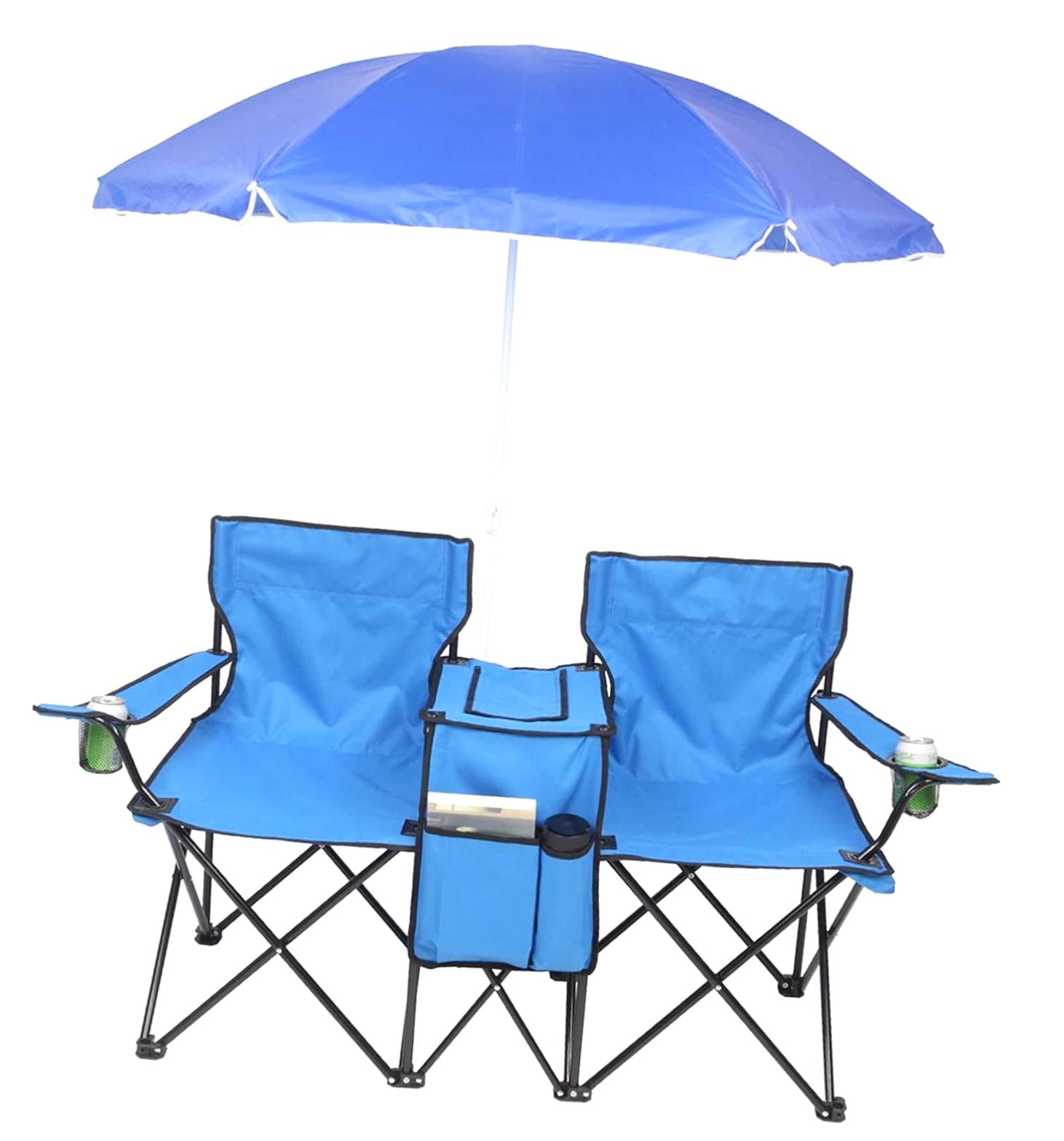 Coolnut Foldable Double Picnic Chair with Umbrella, Includes Mini Table ...