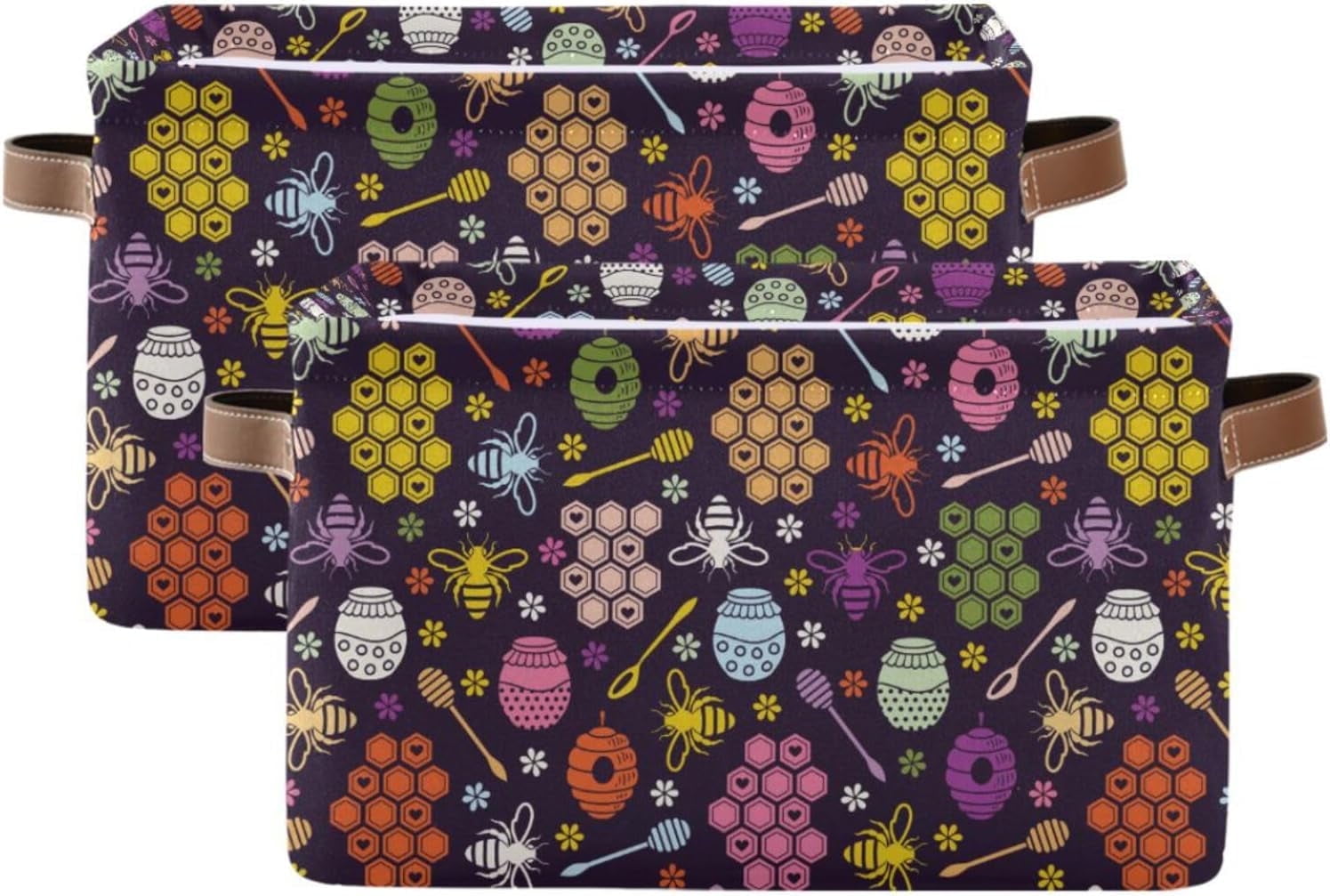 Coolnut Foldable Storage Bin Bees and Honey Fabric Storage Baskets Collapsible Shelf Baskets ...