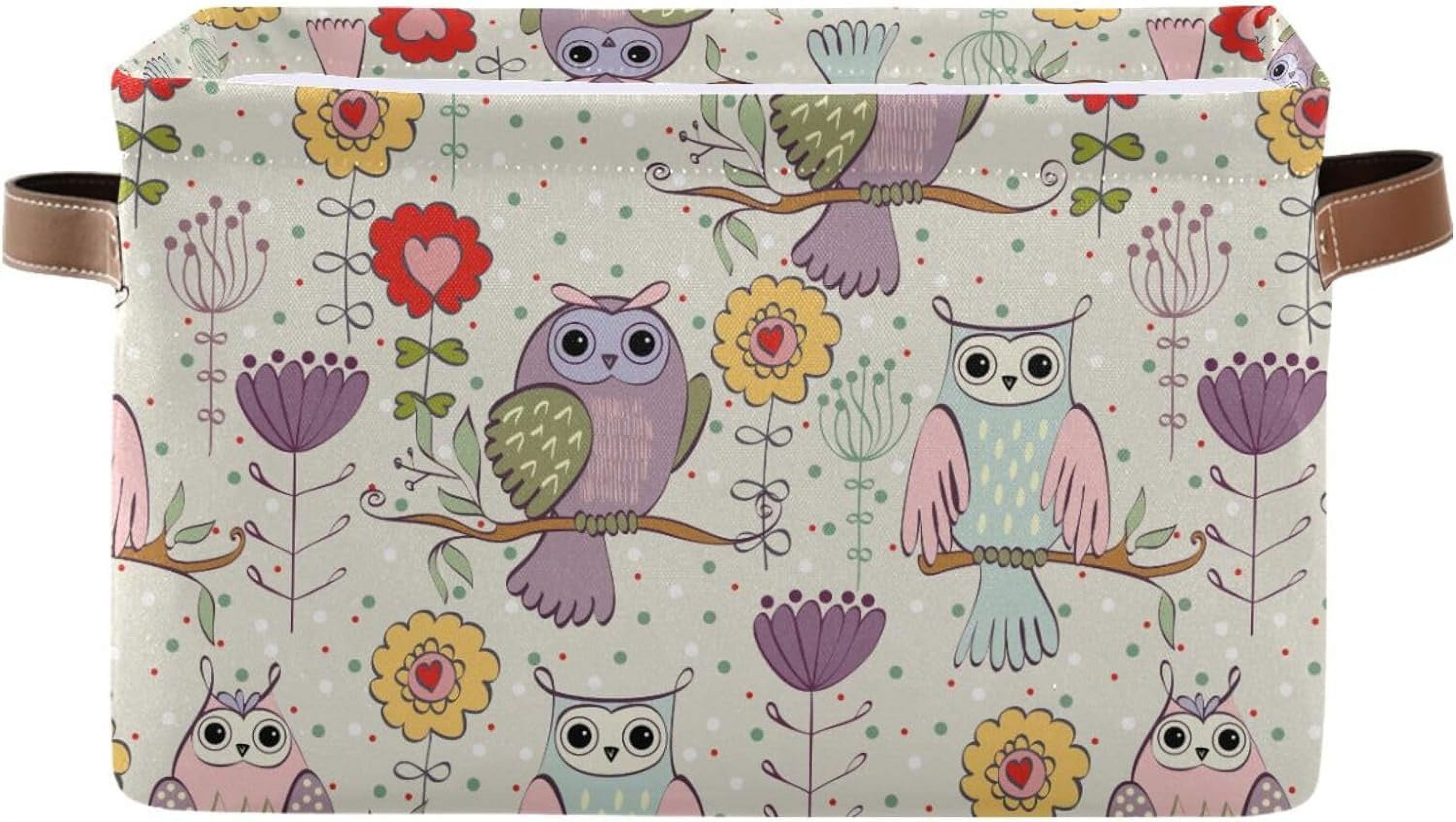 Coolnut Foldable Storage Bin Cute Floral Owl Fabric Storage Baskets ...