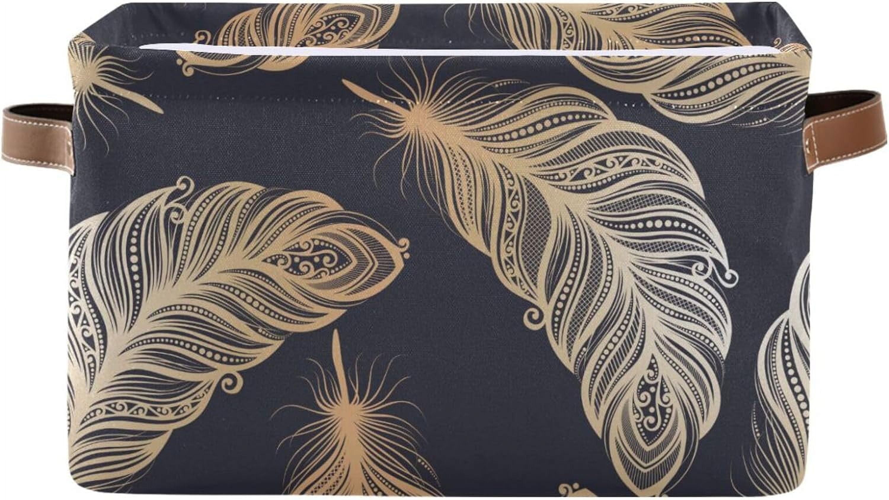 Coolnut Foldable Storage Bin Feathers Fabric Storage Baskets Collapsible Shelf Baskets ...